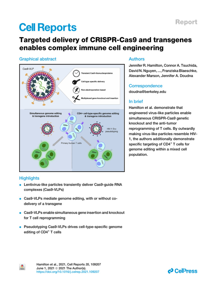 Targeted Delivery of CRISPR-Cas9 and Transgenes Enables Complex Immune ...