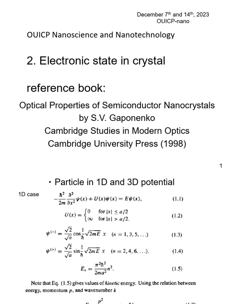 Electronic State in Crystal (2023) | PDF | Energy Level | Electron