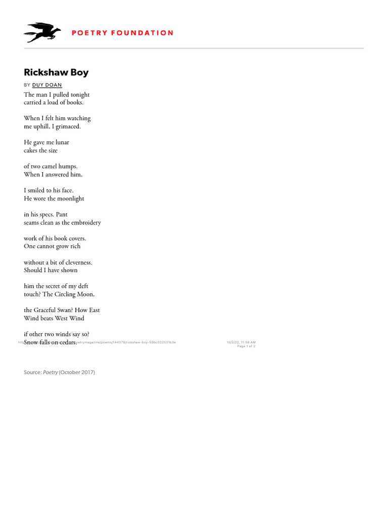 Rickshaw Boy by Duy Doan - Poetry Magazine | PDF | Travel