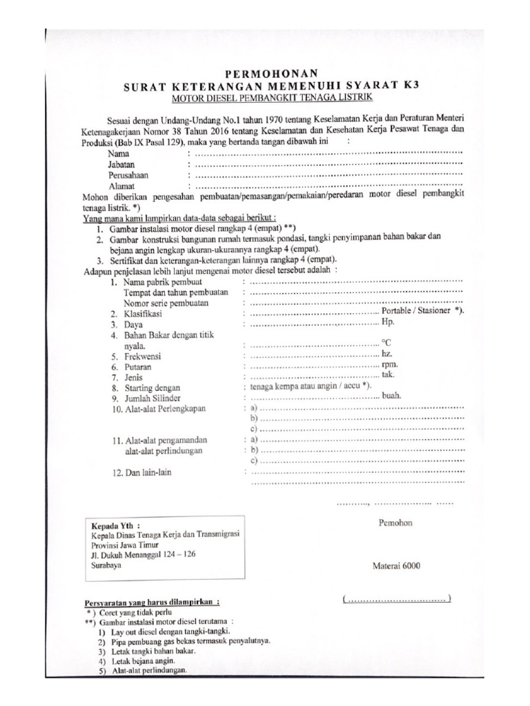 Surat Keterangan Memenuhi Syarat k3 (1) | PDF
