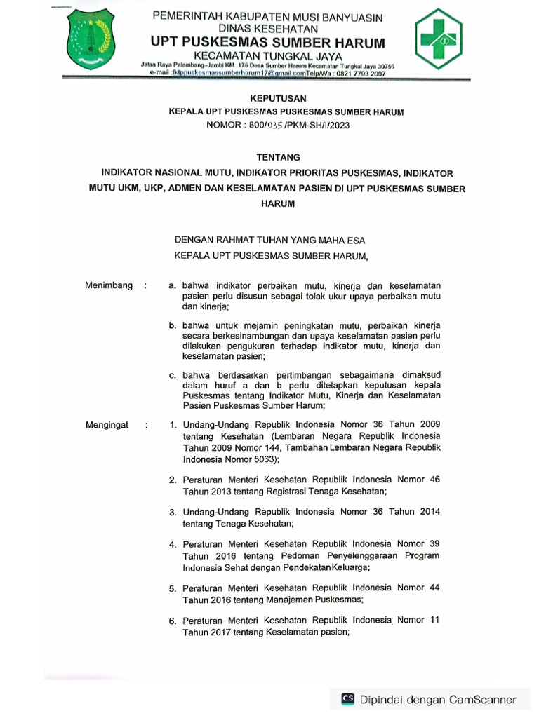 1.6.1 (A) SK Indikator Nasional Mutu, Indikator Prioritas Puskesmas, Indikator Mutu UKM, UKP ...