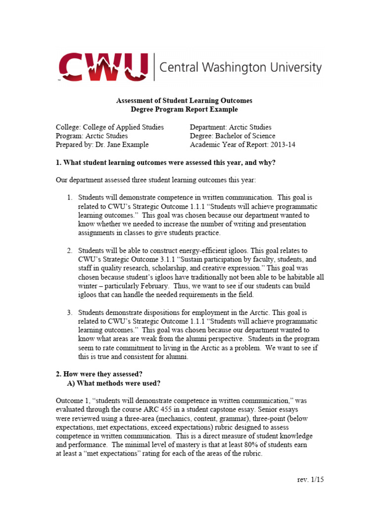 Student Learning Outcome Assessment Report Example | PDF | Rubric ...