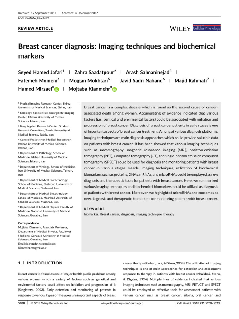 Journal Cellular Physiology - 2017 - Jafari - Breast Cancer Diagnosis ...