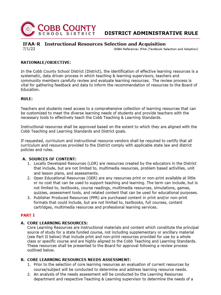 IFAA-R Instructional Resources Selection and Acquisition | PDF | Individualized Education ...