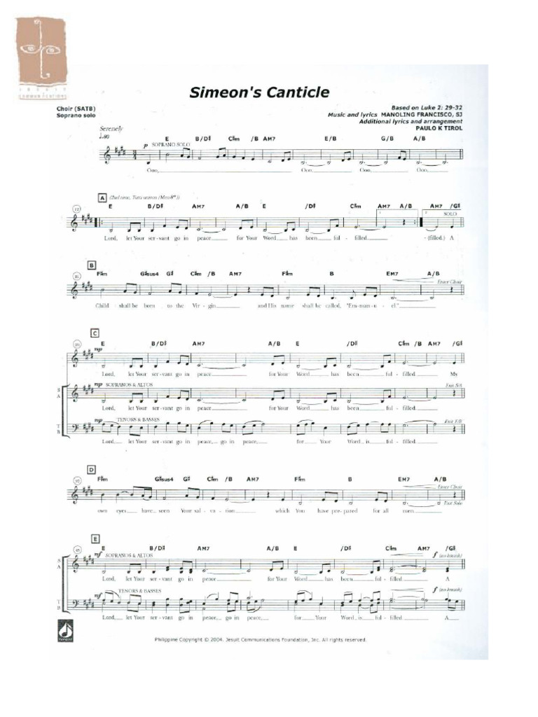 Sheet Music - Simeon's Canticle - SATB | PDF