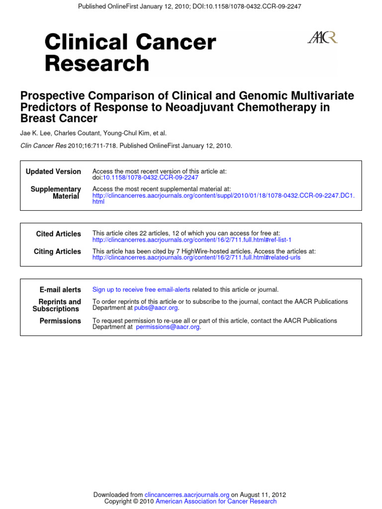 Predictors of Response To Neoadjuvant Chemotherapy in Prospective Comparison of Clinical and ...