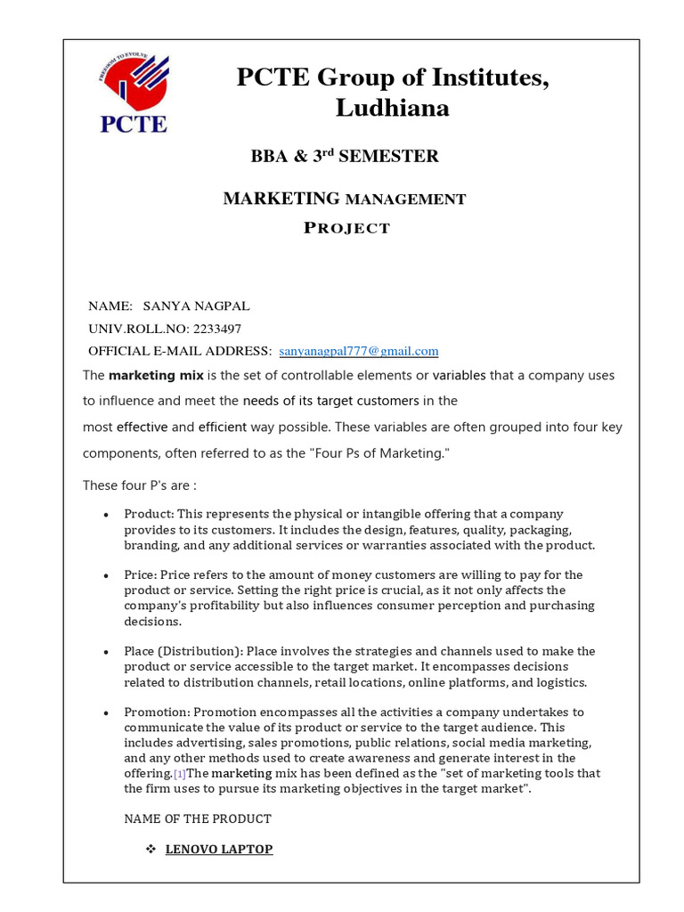 Marketing Management Project | PDF