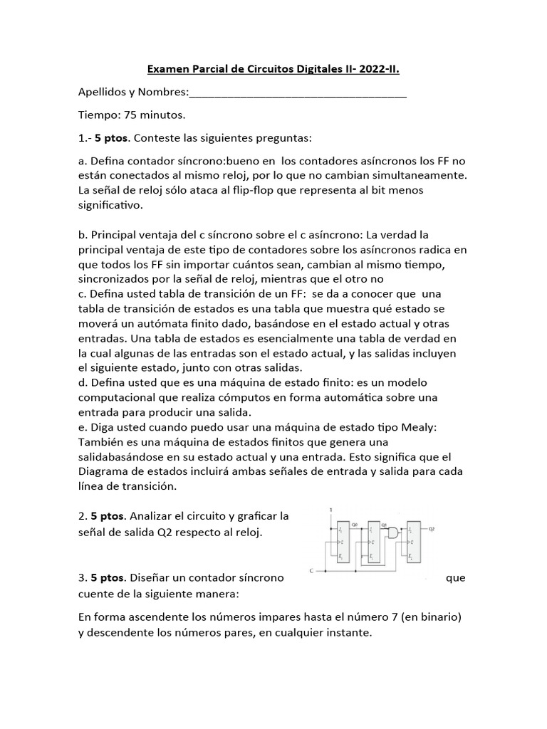 Examen Parcial de Circuitos Digitales II-1 | PDF Examen Parcial de Circuitos Digitales II-1 | PDF