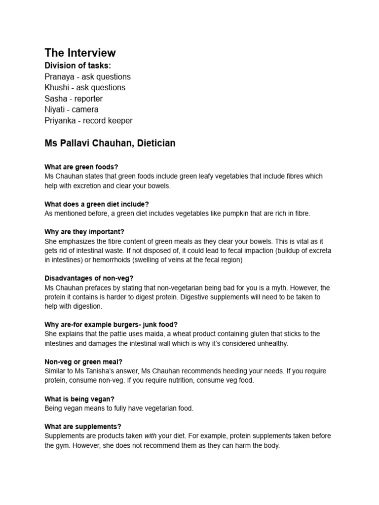 Dietician Interview | PDF | Wellness