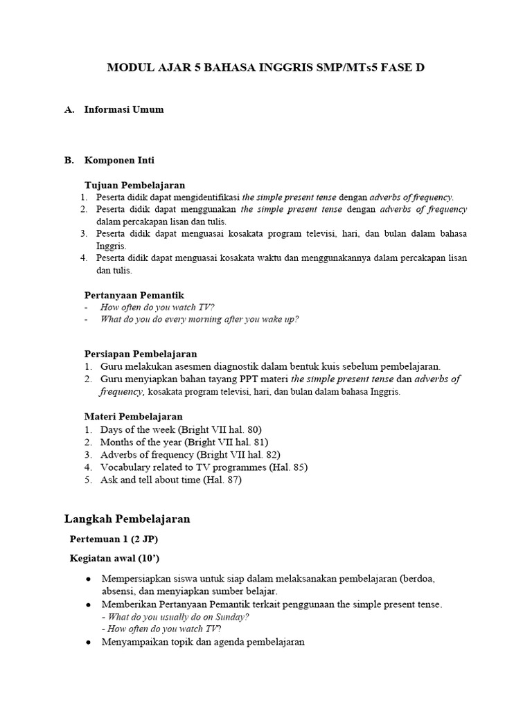 Bab 5 - Modul Ajar Bright SMP Grade Vii | PDF