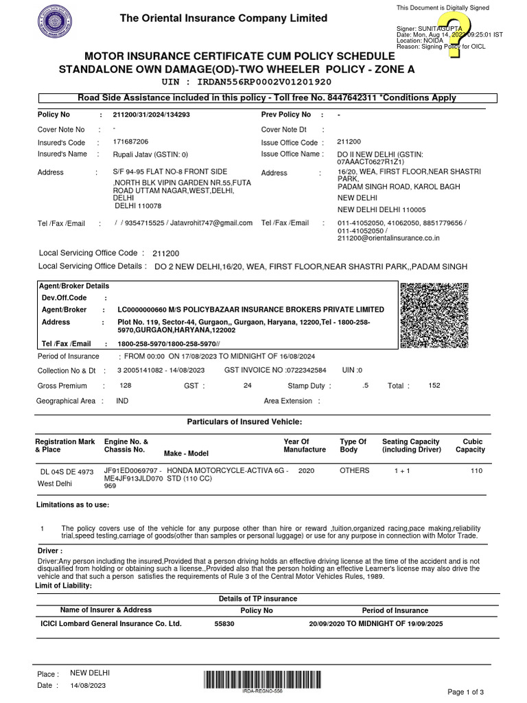 Activa Insurance 2023-2023 | PDF | Insurance | Deductible