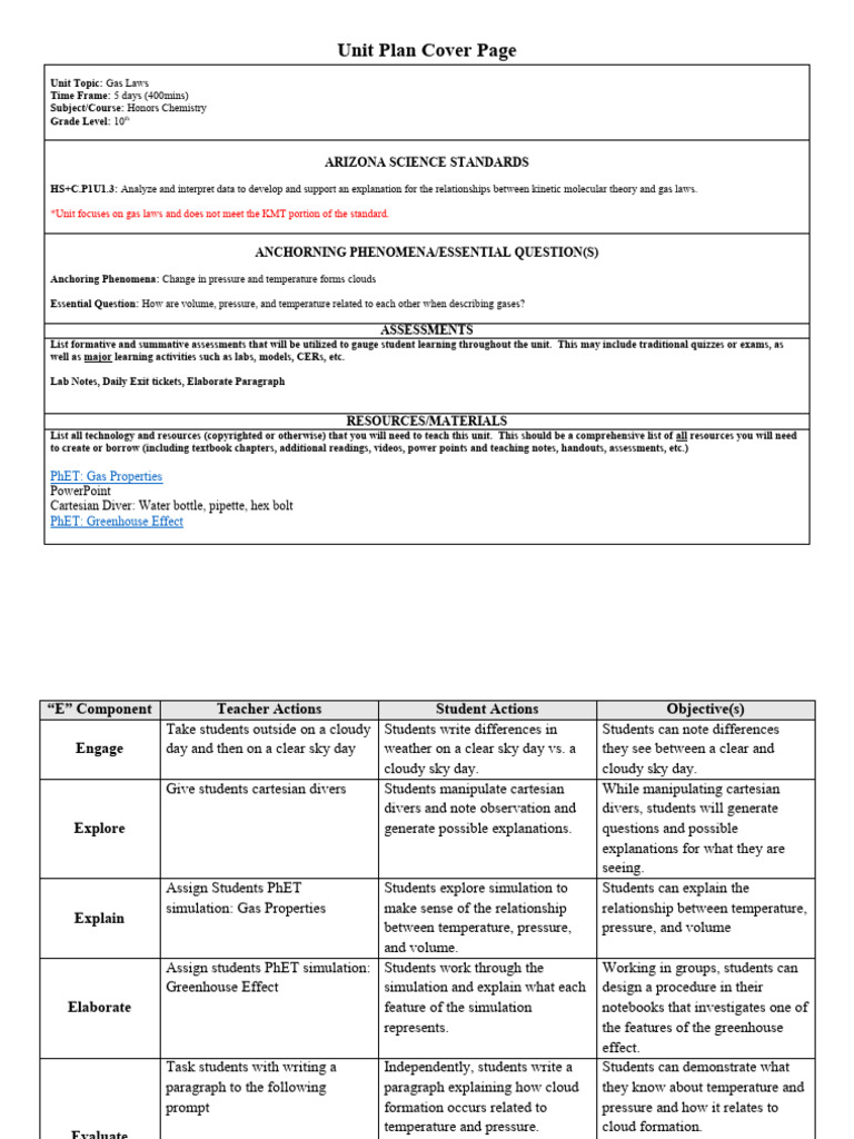 5e unit plan assignment | PDF | Gases | Temperature