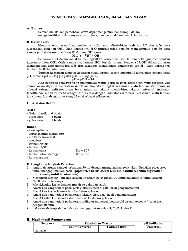 Identifikasi Senyawa Asam, Basa, Netral | PDF | Sains & Matematika