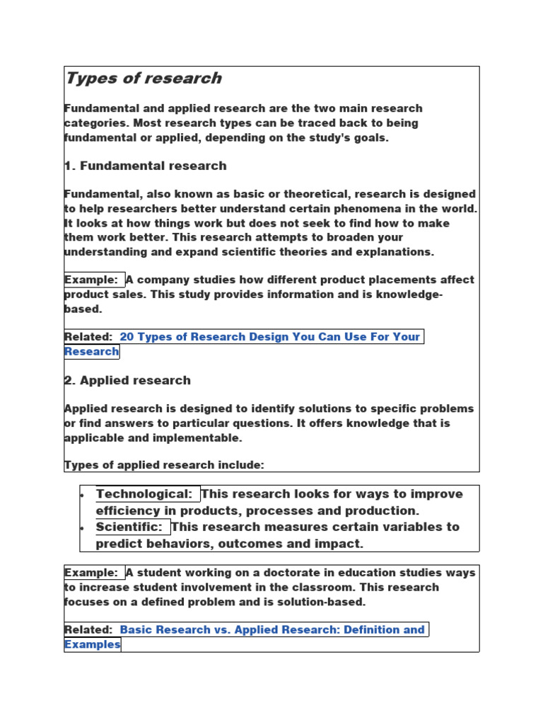 Types of Research AND RESEARCH DESIGN | PDF | Methodology ...