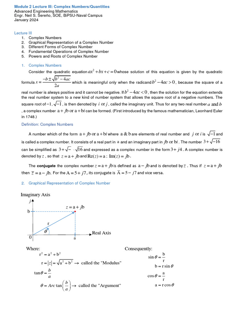 Module 2 Lecture Iii Complex Numbers And Quantities Pdf 