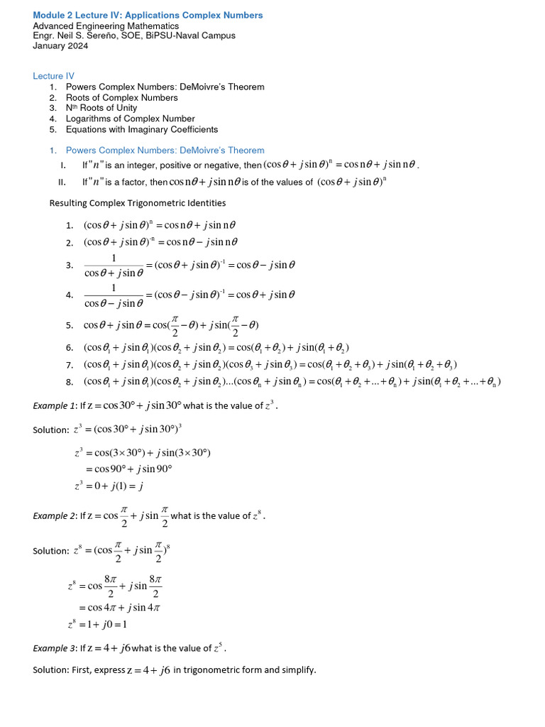 Module 2 Lecture IV Application Complex Numbers | PDF