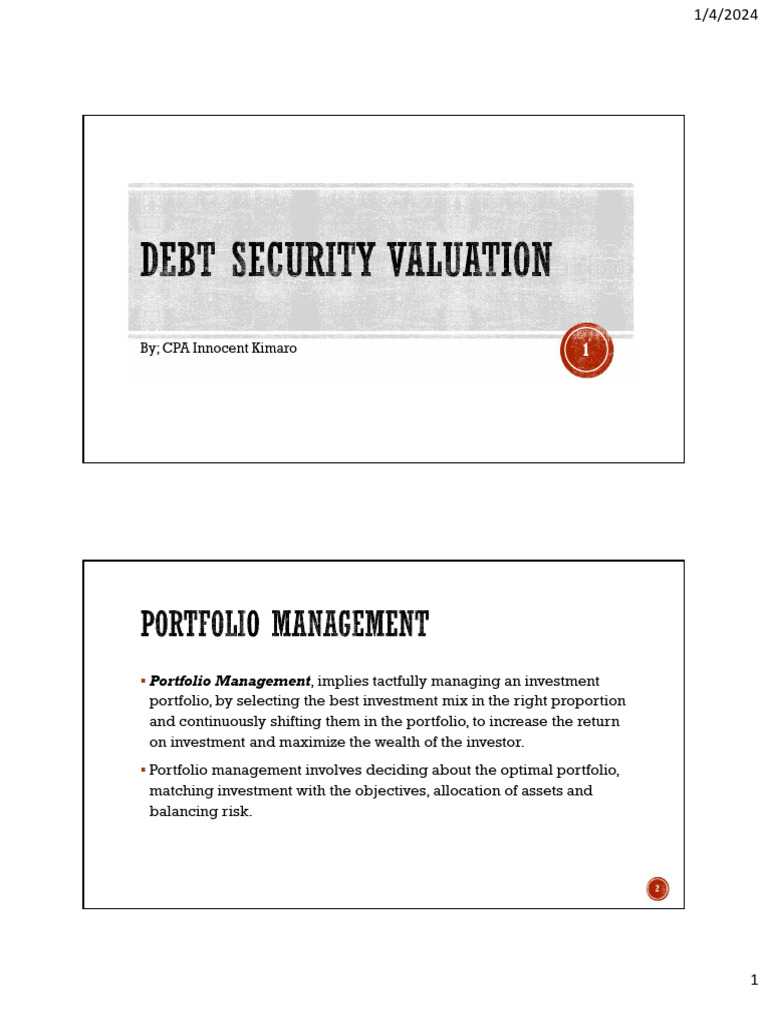 Debt Security Valuation | PDF | Bonds (Finance) | Yield (Finance)