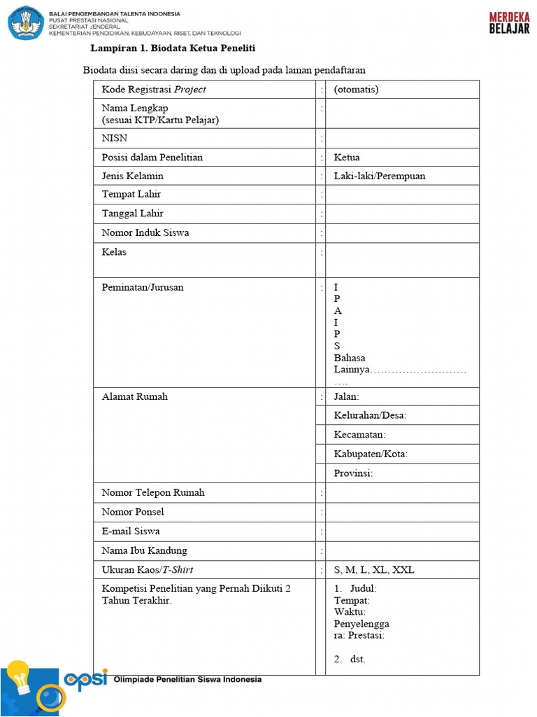Formulir Isian OPSI | PDF