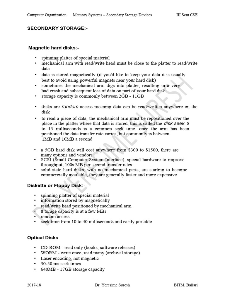 Secondary Storgae Devices Notes | PDF | Computer Data Storage | Floppy Disk