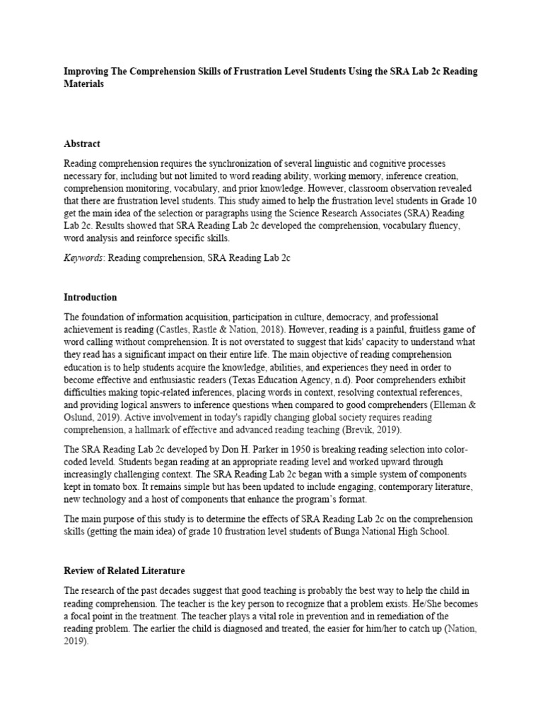 Improving The Comprehension Skills of Frustration Level Students Using ...