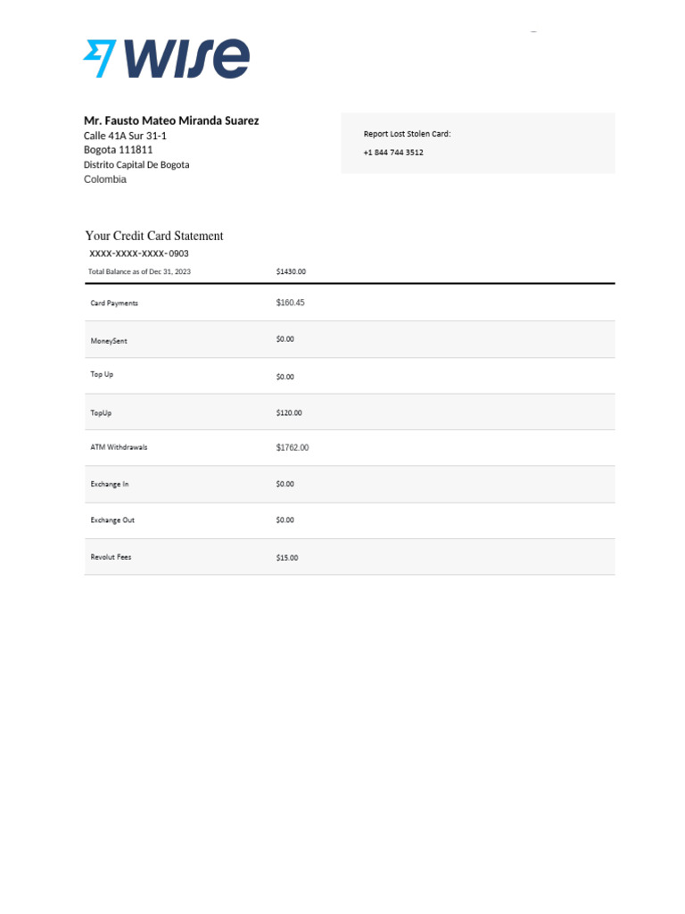 Wise Bank Statement Example | PDF