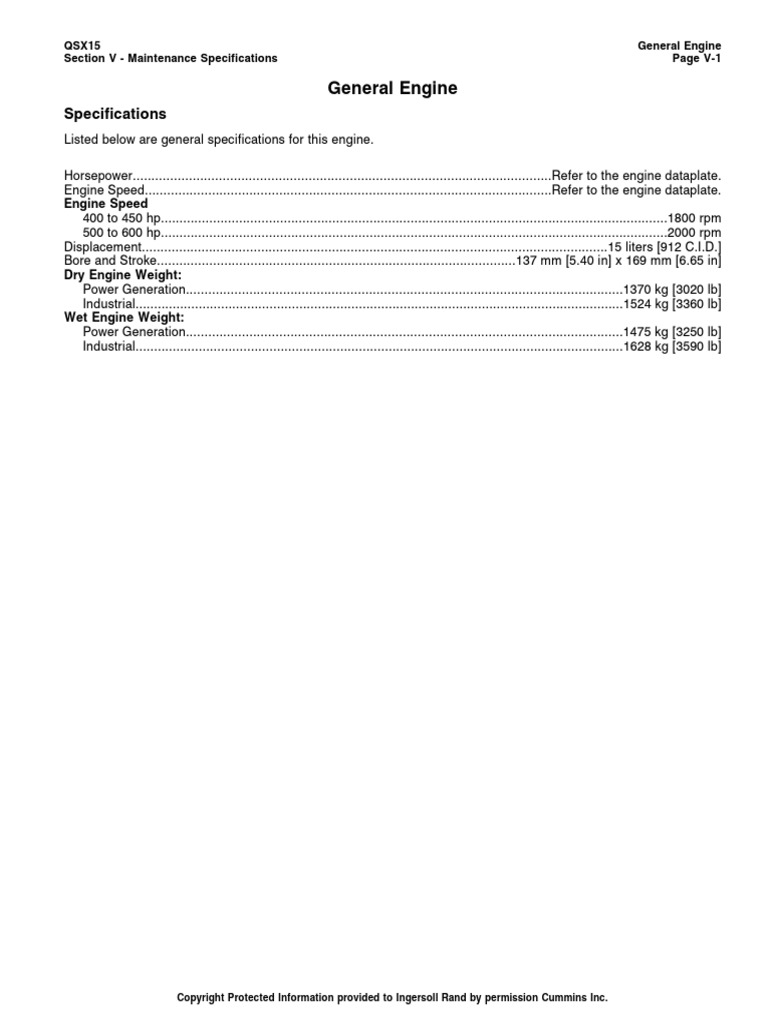 Cummins QSX15 Spec & Parts | PDF | Motor Oil | Chemistry