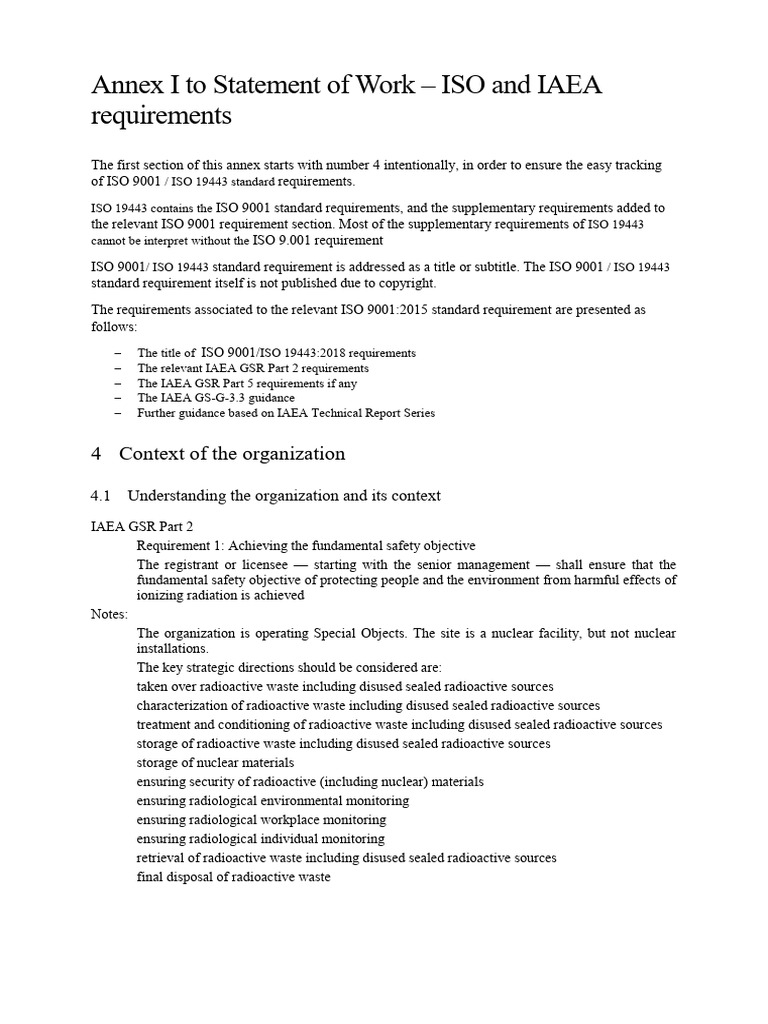 Annex I To SOW - ISO and IAEA Requirements | PDF