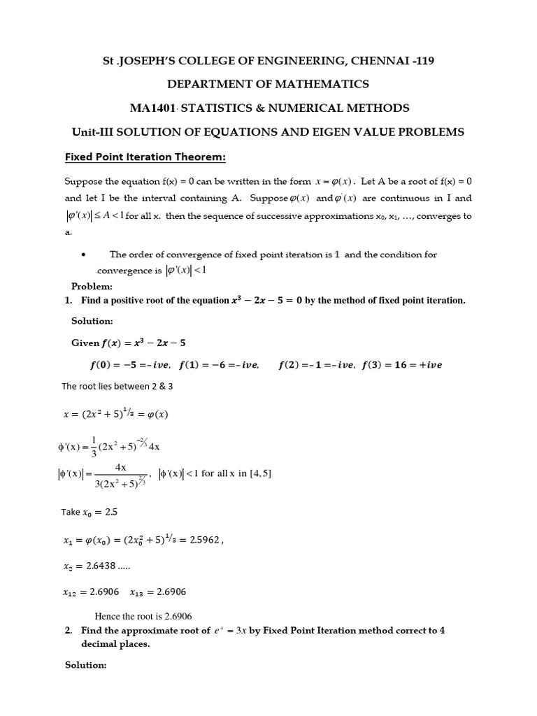 Fixed Point Iteration Theorem | PDF