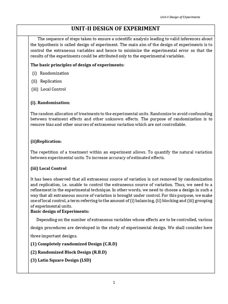 Unit-Ii Design of Experiment | PDF