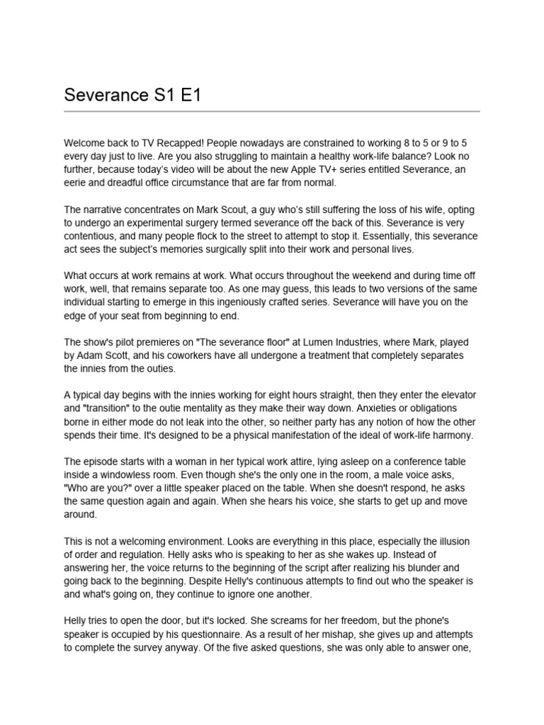 Severance S1 E1 | PDF