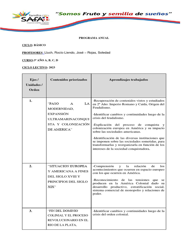 Programa - Historia 3 - 2023 | PDF