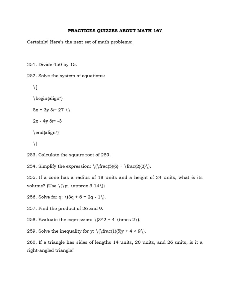 Practices Quizzes About Math 167 | PDF