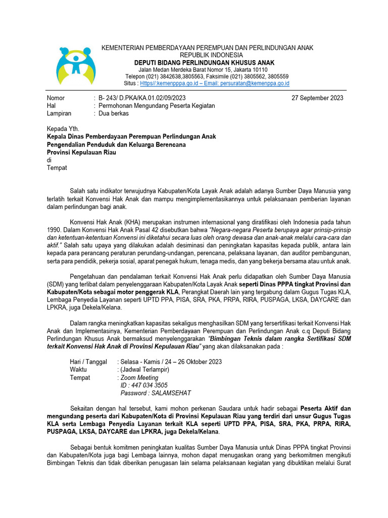 Surat Bimtek KHA KLA Provinsi Kepri | PDF