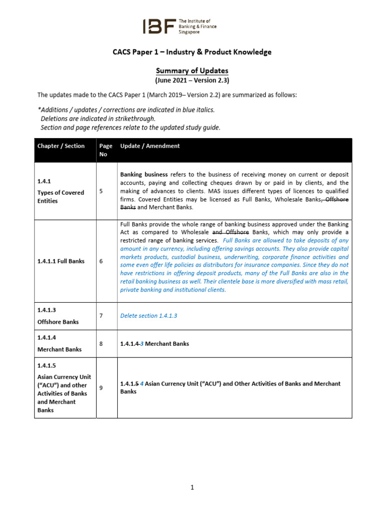 CACS1 Updates Version 2.3 | PDF | Banks | Investing
