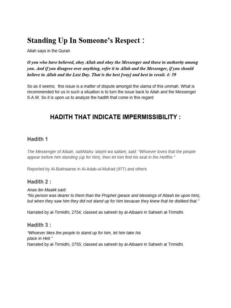 Standing in Someone's Respect | PDF | Hadith | Muhammad