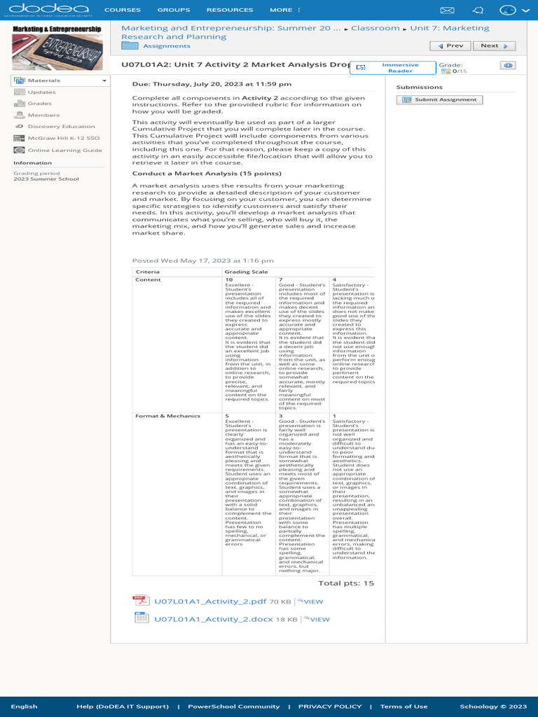 U07L01A2 Unit 7 Activity 2 Market Analysis Dropb | PDF | Marketing | Communication