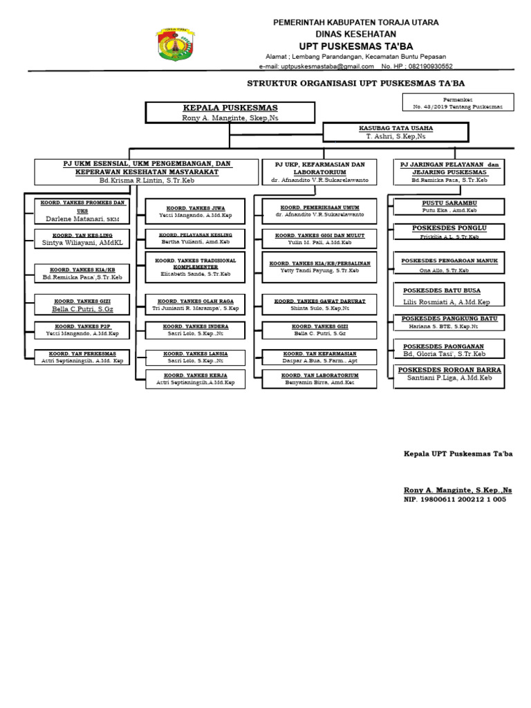 Struktur Organisasi Puskesmas Ta'ba | PDF