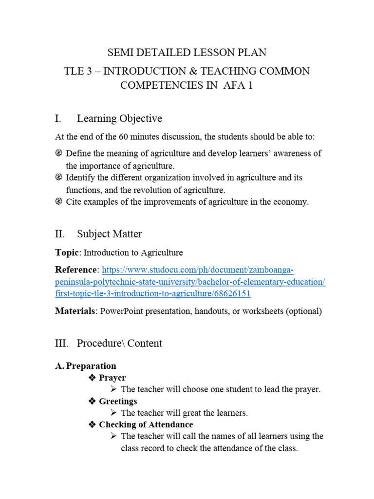 Introduction to Agriculture Lesson Plan | PDF | Teachers | Lesson Plan
