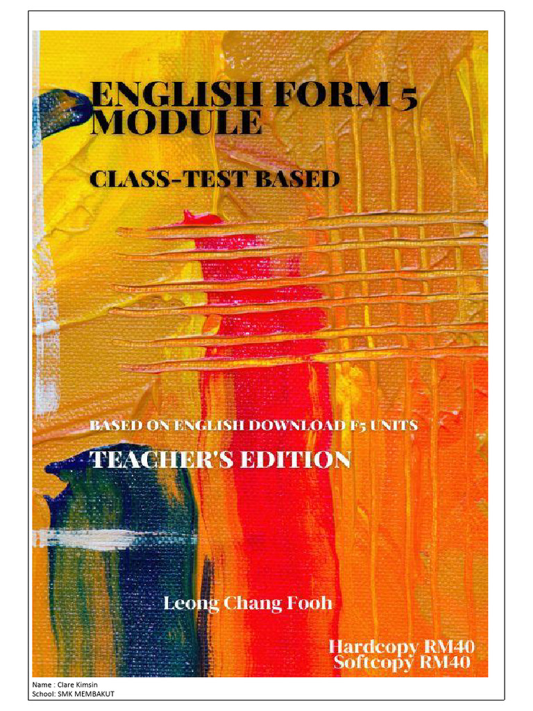 V2 Form 5 English Module Class Test Based Teacher's Edition 2 Clare ...