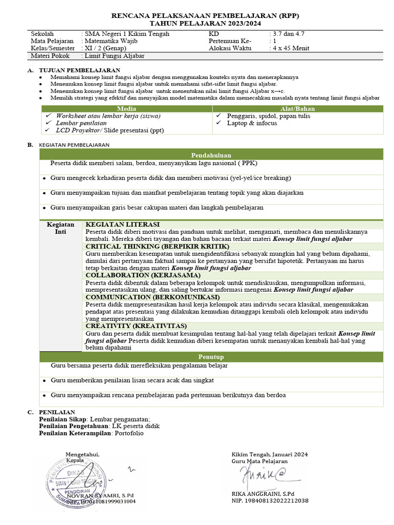 RPP II MTK Wajib Kelas Xi Sem 2 Rika Anggraini | PDF