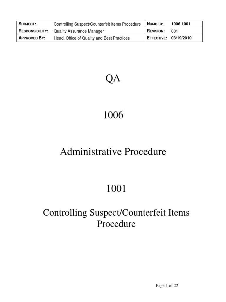 09-2 Controlling Suspect Counterfeit Items Procedure Rev001 | Download ...