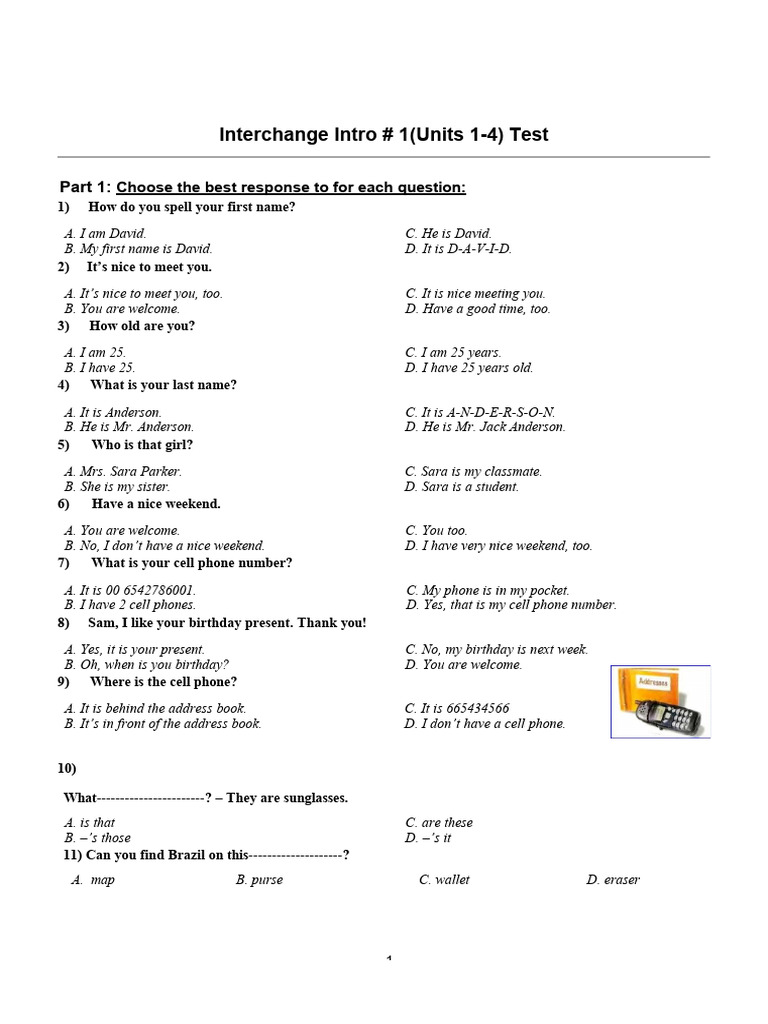 Interchange Intro Units 1 4 Test | PDF | Home & Garden