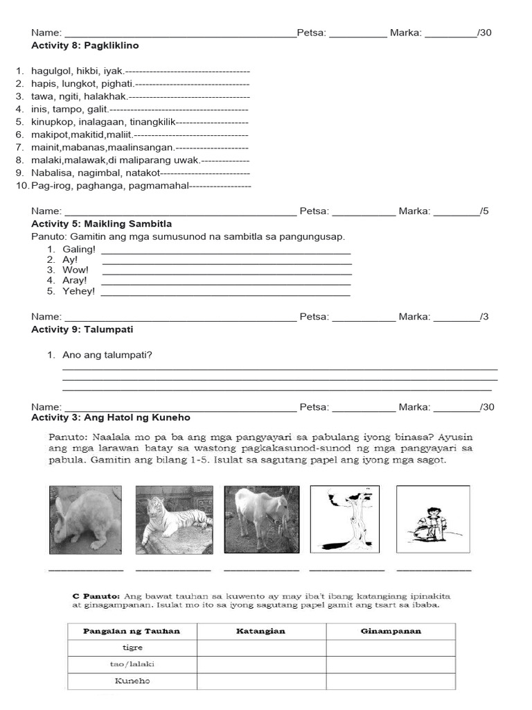 Catch Up Filipino Activity Pdf