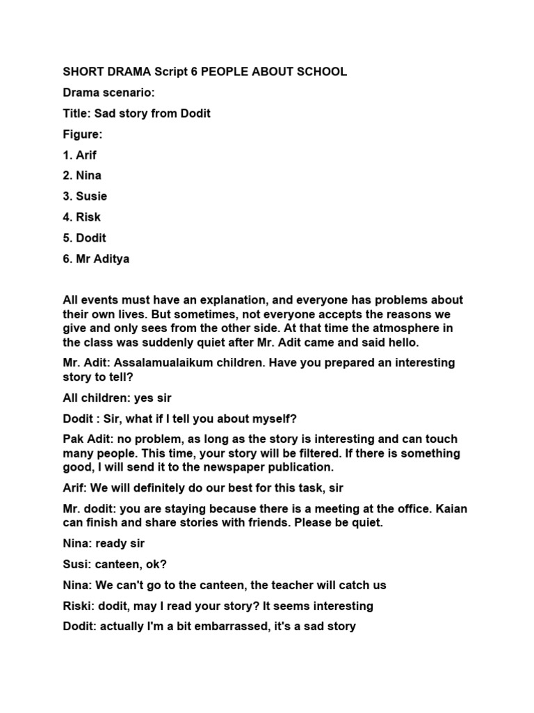 SHORT DRAMA Script 6 PEOPLE ABOUT SCHOOL | PDF | Mystery, Thriller ...