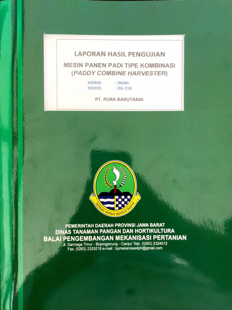 Test Report Inari Combine Harvester Padi Rg118 | PDF