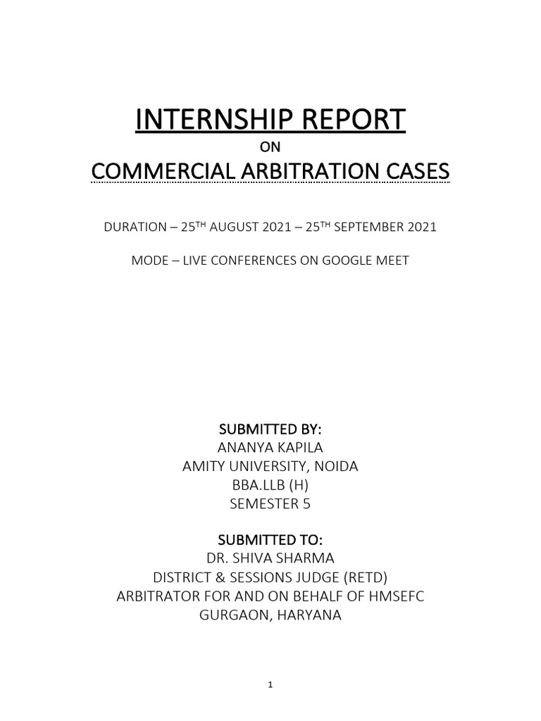 Internship Aug - Sept Report Ananya | PDF | Arbitration | Mediation