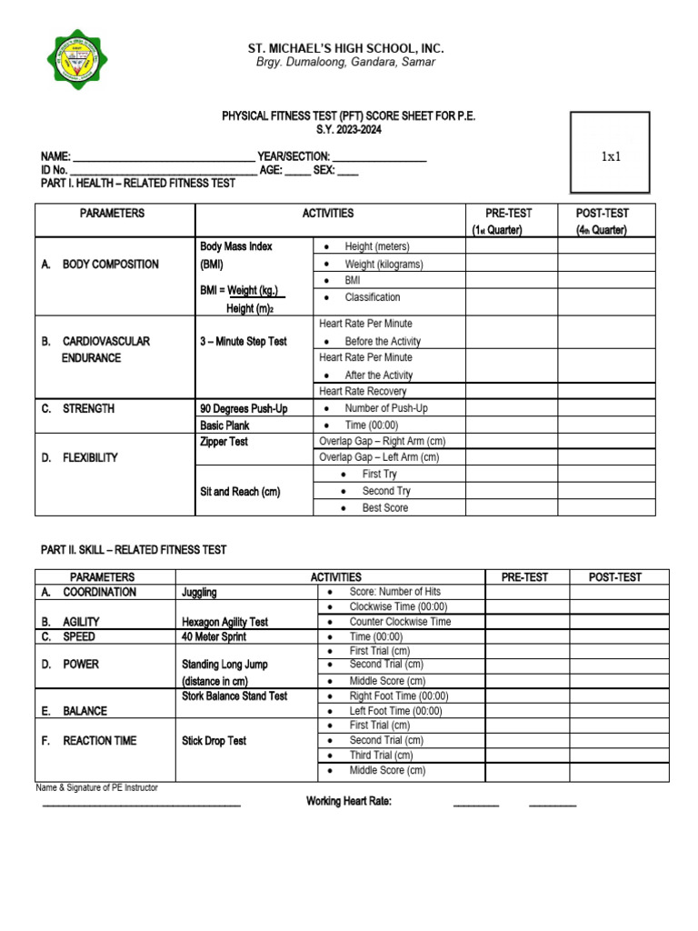 Physical Fitness Score Card | PDF