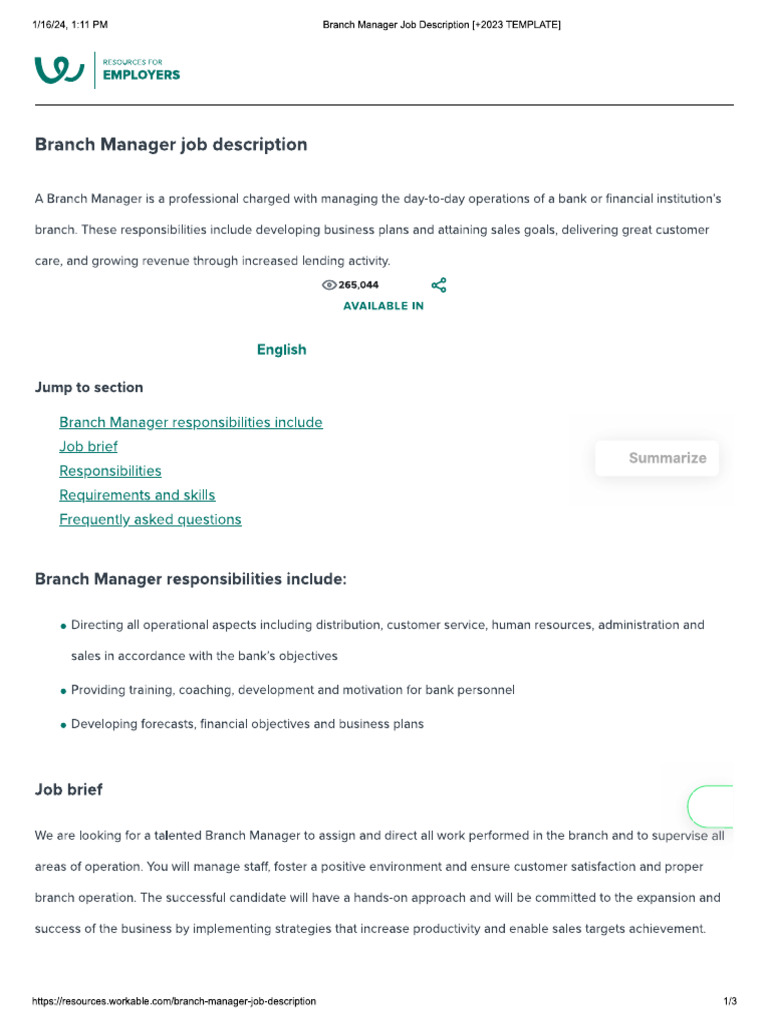 Branch Manager | PDF