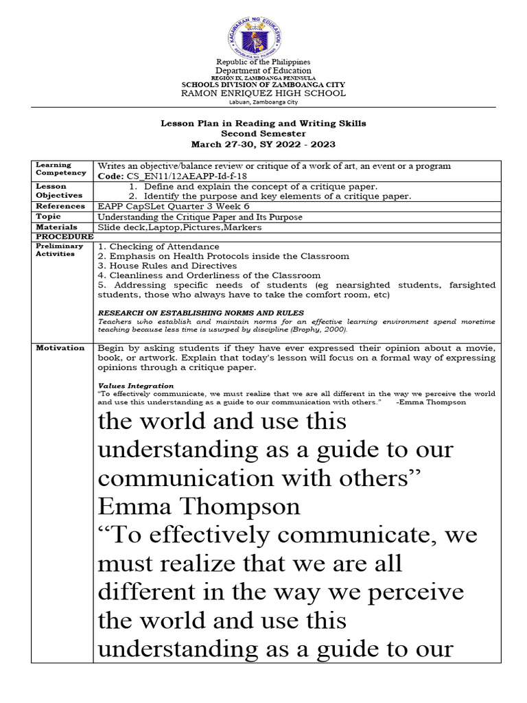 LESSON 6 LP in EAPP | PDF