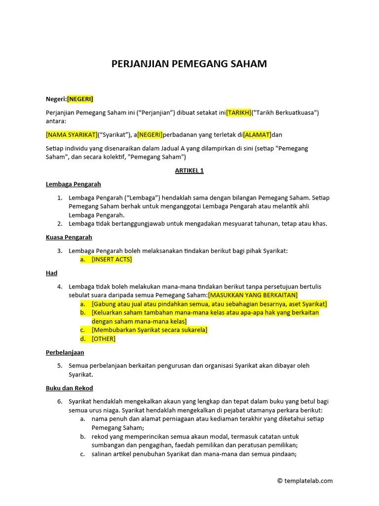 Perjanjian Pemegang Saham | PDF